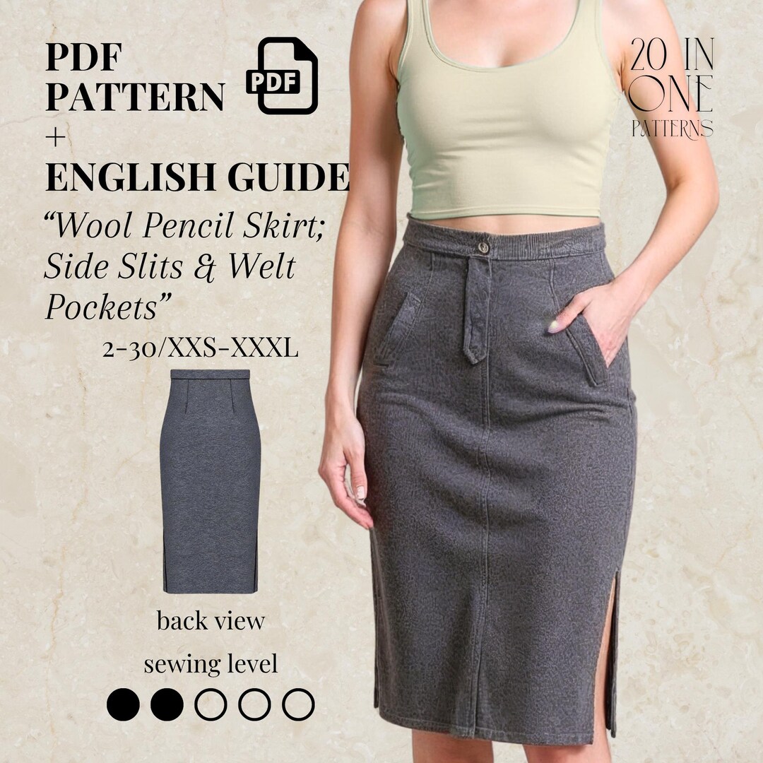 Wool Pencil Skirt Sewing Pattern: Side Slits & Welt Pockets (PDF ...