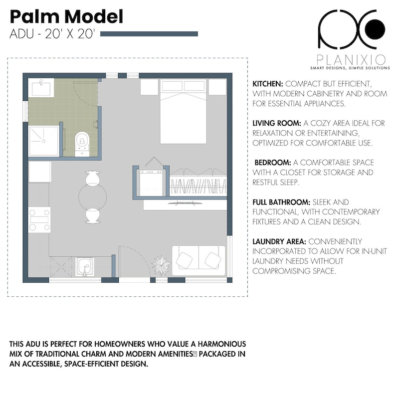 Studio ADU House Plans PDF | Backyard Guest House Blueprint | Tiny Home ...