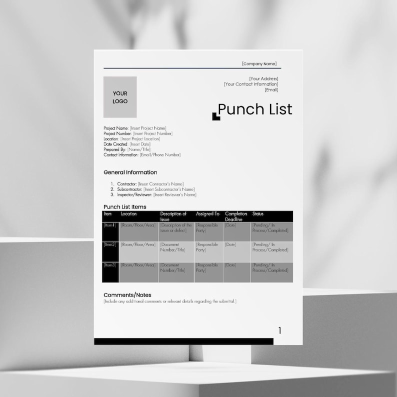 Construction Punch List Template | Editable Final Inspection Checklist ...