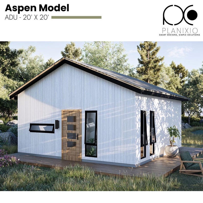 ADU House Plan 20x20 Ft Studio | Gable Roof Tiny Home Design – Aspen ...
