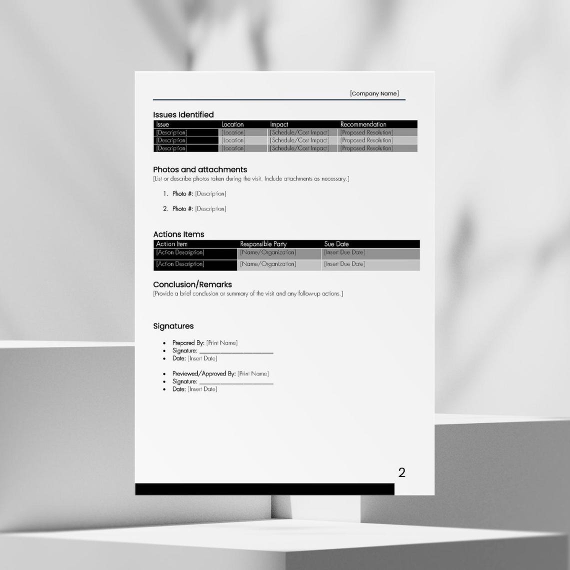 Site Visit Report Template | Construction Inspection Checklist & Field ...