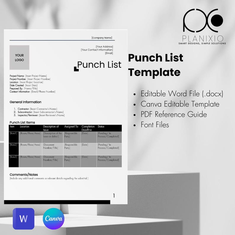 Punch List Template | Editable Construction Checklist: Editable Canva ...