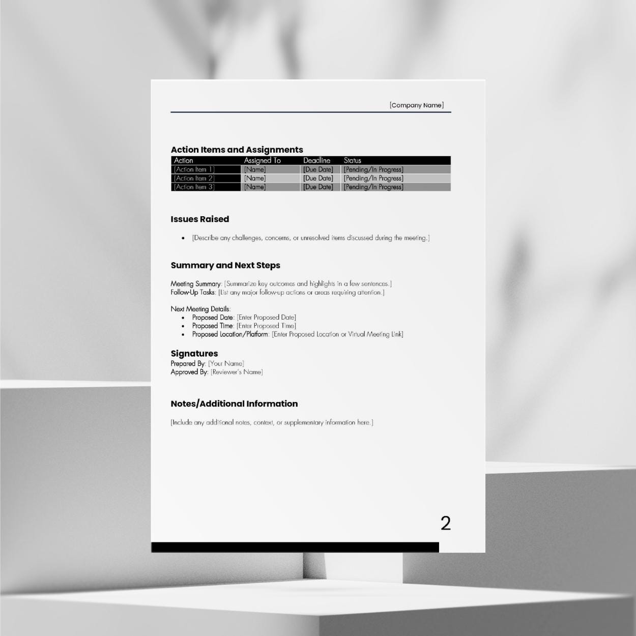 Meeting Minutes Template | Professional Project Meeting Notes for ...