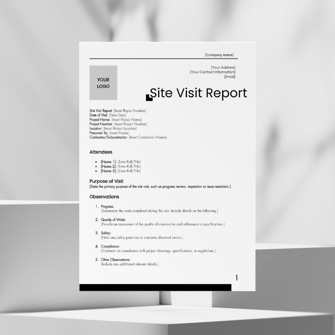 Site Visit Report Template | Construction Inspection Checklist & Field ...