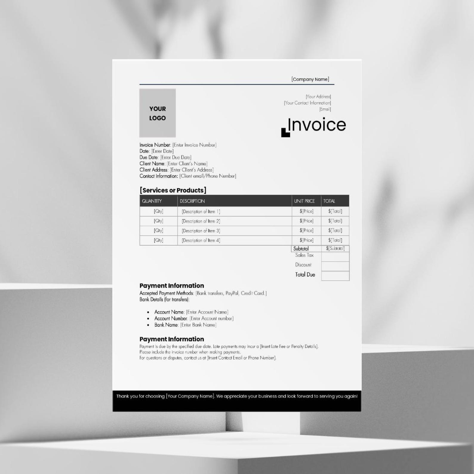 Invoice Template | Professional Billing Payment Form for Architects ...