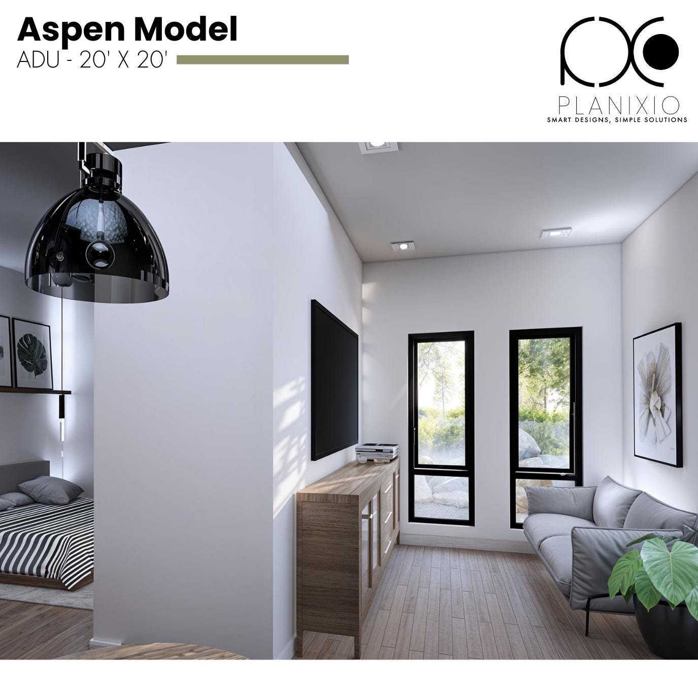 ADU House Plan 20x20 Ft Studio | Gable Roof Tiny Home Design – Aspen ...