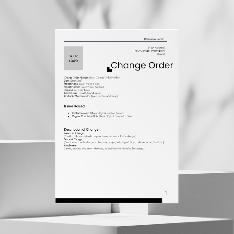 Construction Change Order Template | Editable Contract Modification ...