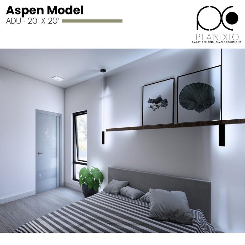 ADU House Plan 20x20 Ft Studio | Gable Roof Tiny Home Design – Aspen ...