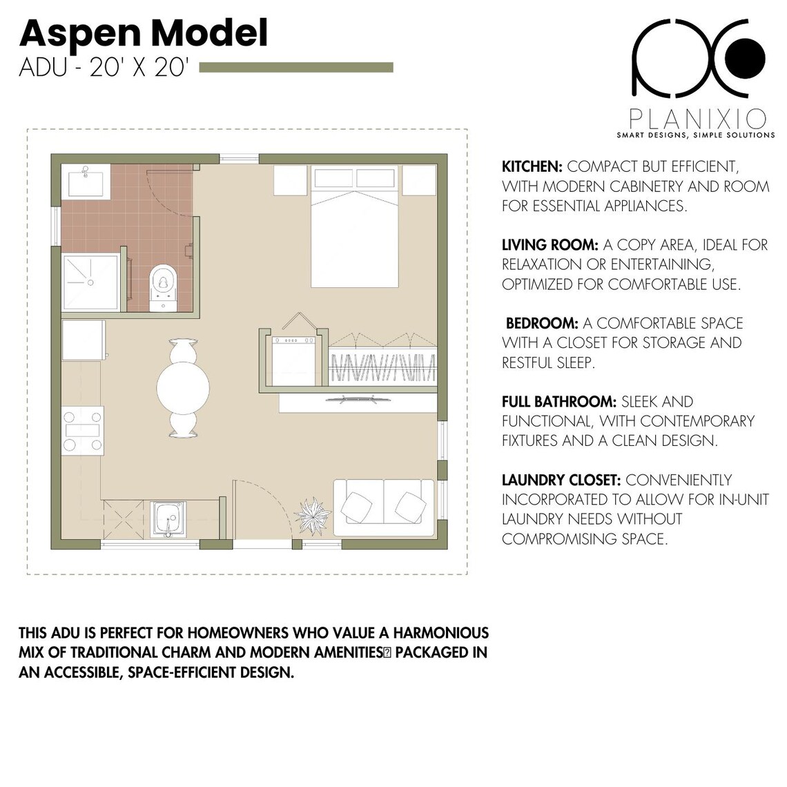 ADU House Plans PDF | 1 Bedroom Forest Cabin Guest House | Gable Roof ...