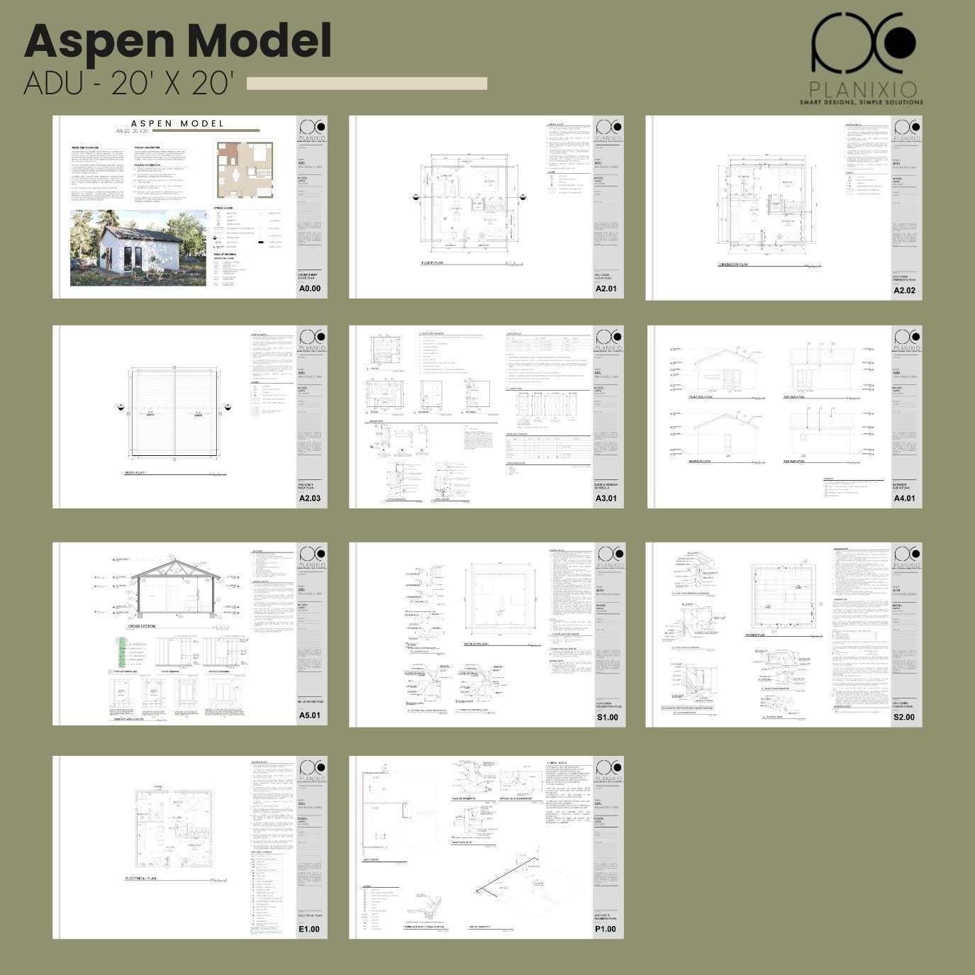 ADU House Plan 20x20 Ft Studio | Gable Roof Tiny Home Design – Aspen ...