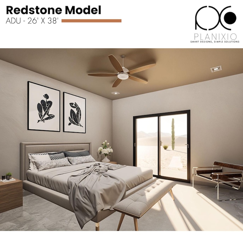 Modern ADU House Plan PDF | 2-bedroom Guest House | 988 Sqft Small Home ...