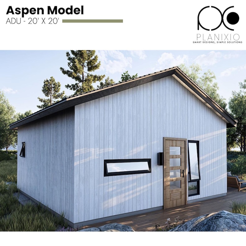 ADU House Plan 20x20 Ft Studio | Gable Roof Tiny Home Design – Aspen ...