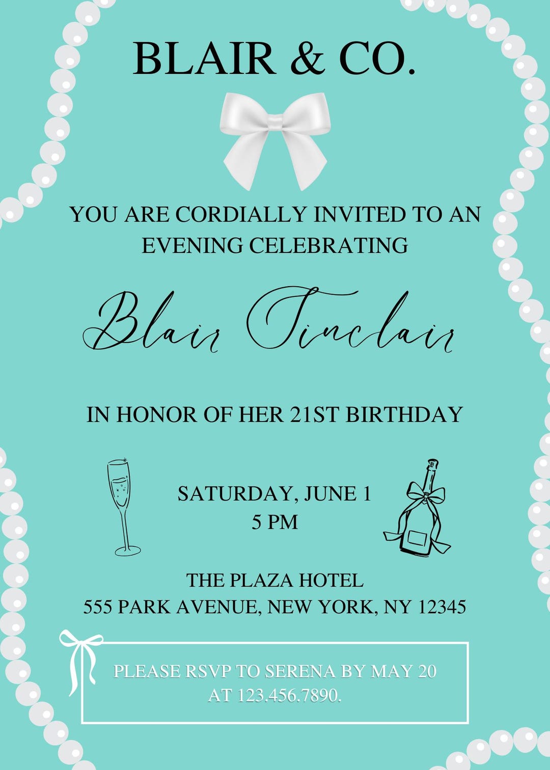 Tiffany-inspired Birthday Invitation Editable Canva Template - Etsy