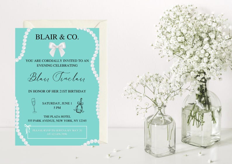 Tiffany-inspired Birthday Invitation Editable Canva Template - Etsy