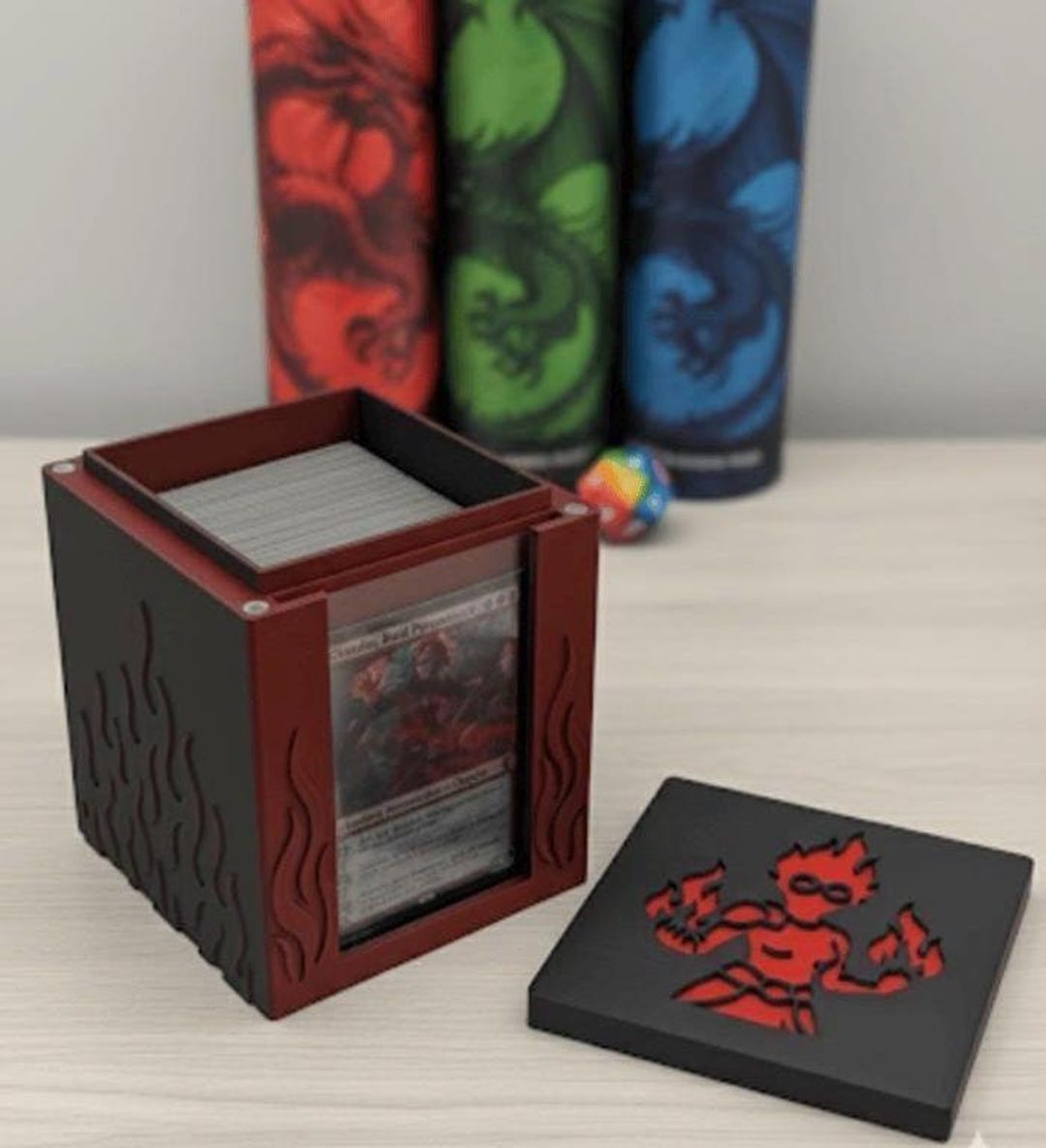 MTG EDH Deck Box | Fire Aggro Theme Deck Box Commander Showcase Display ...