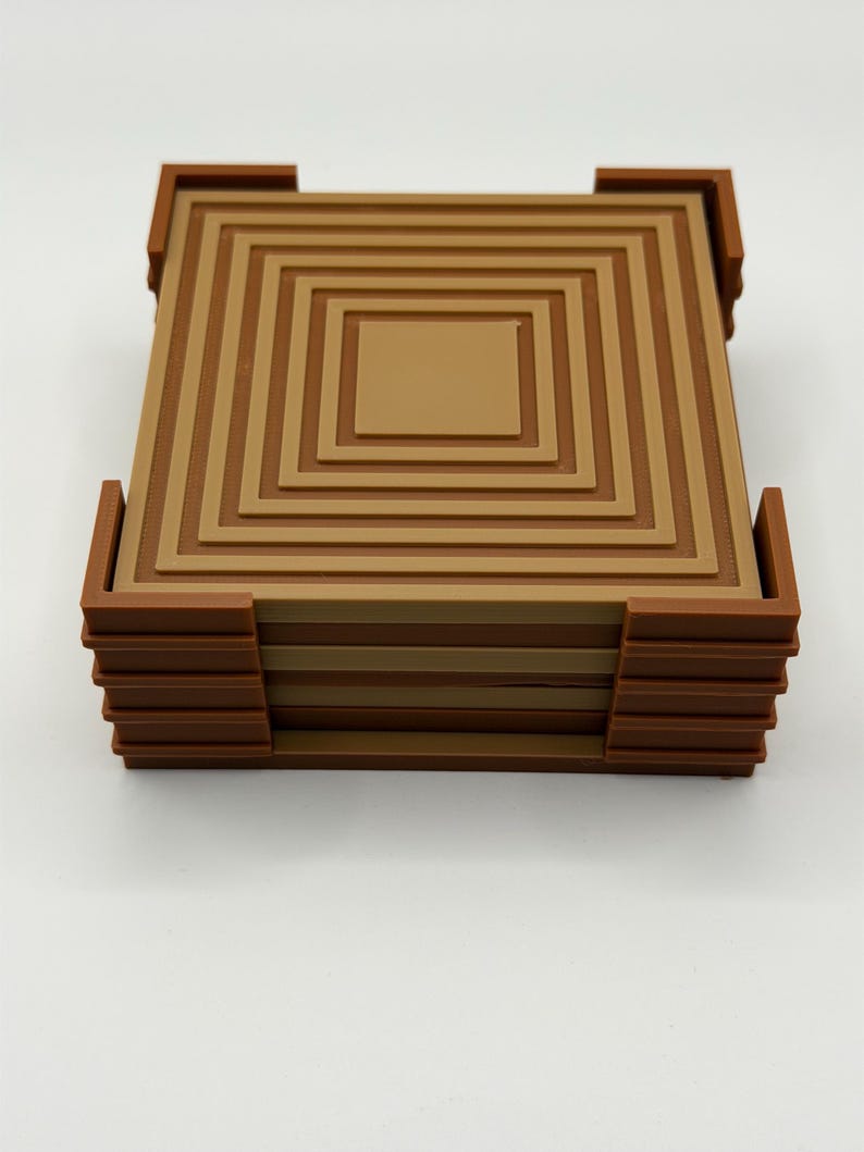 Geometric Coaster Set of 6 With Holder | Modern 3D Printed Drink ...