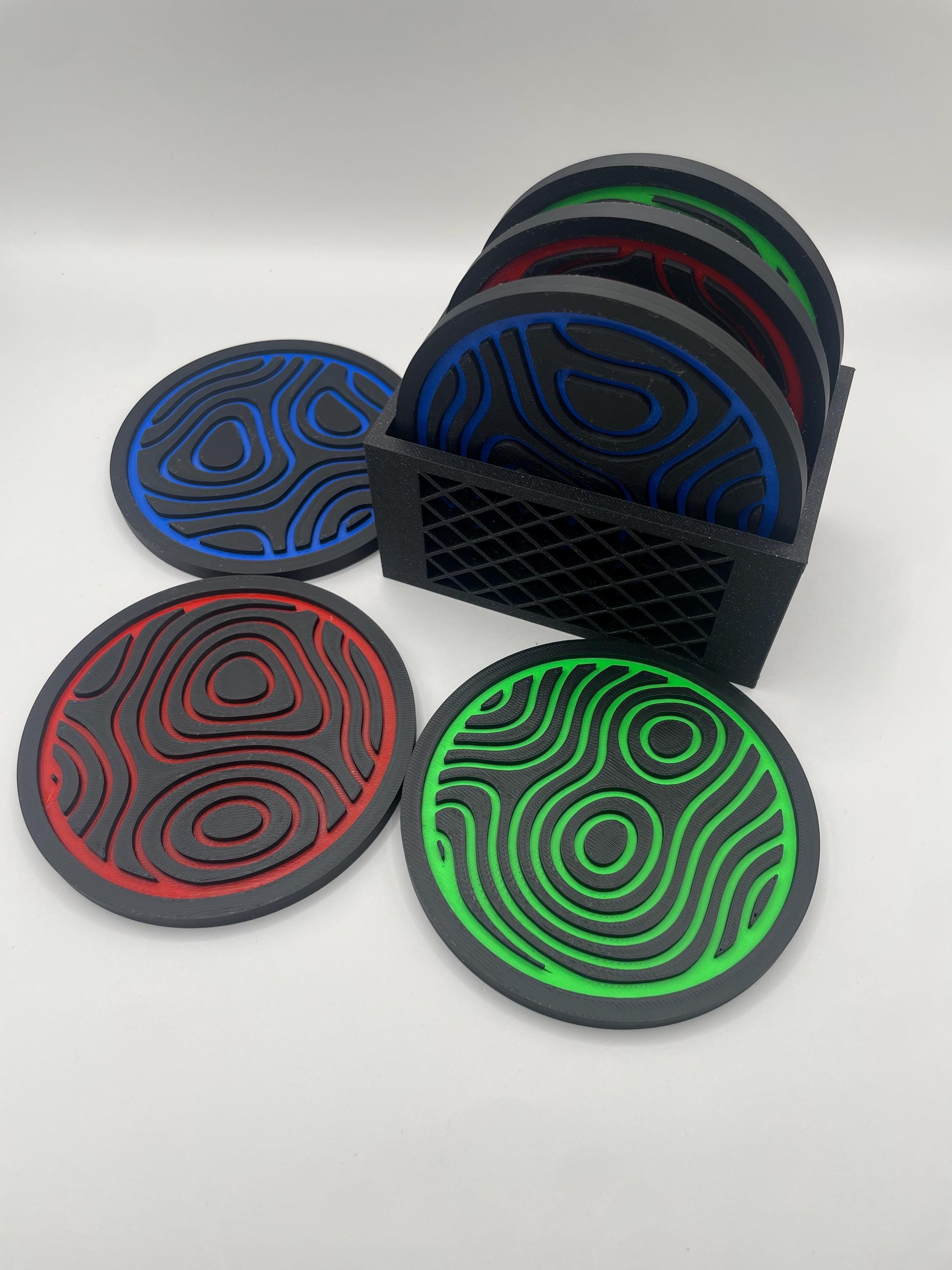 Abstract Coaster Set With Holder - 3d Printed Contour Map Drink Table ...