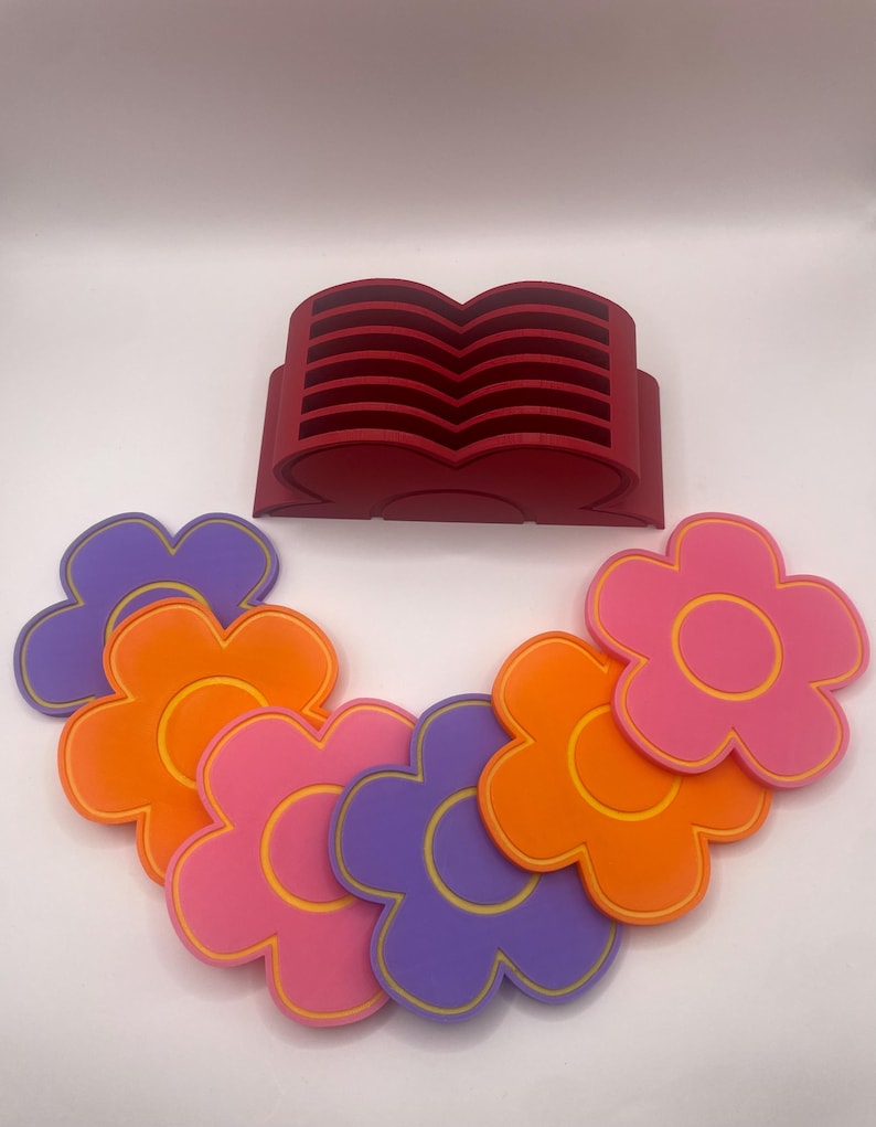 Floral Coaster Set, 3D Printed Flower Coasters, Retro Daisy Coaster ...