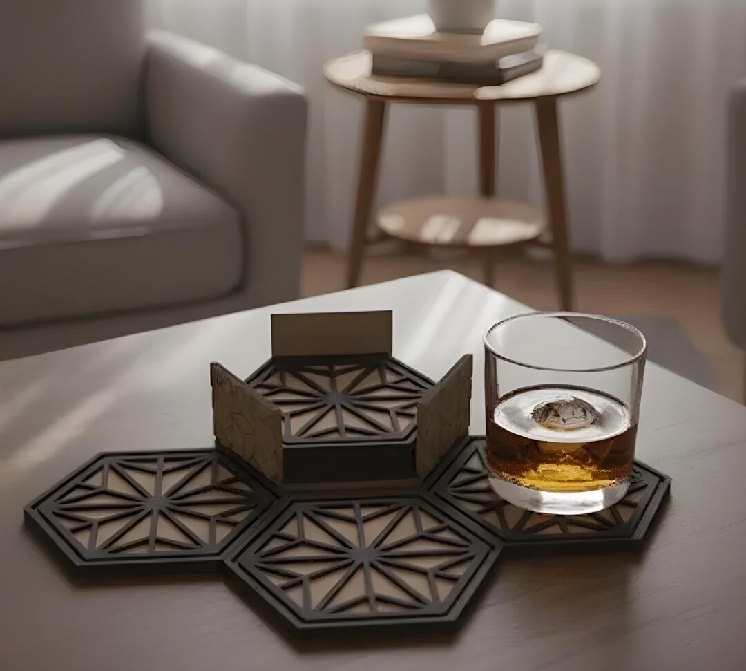 3D Printed Kumiko Coasters Set | Hexagon Geometric Drink Mats ...
