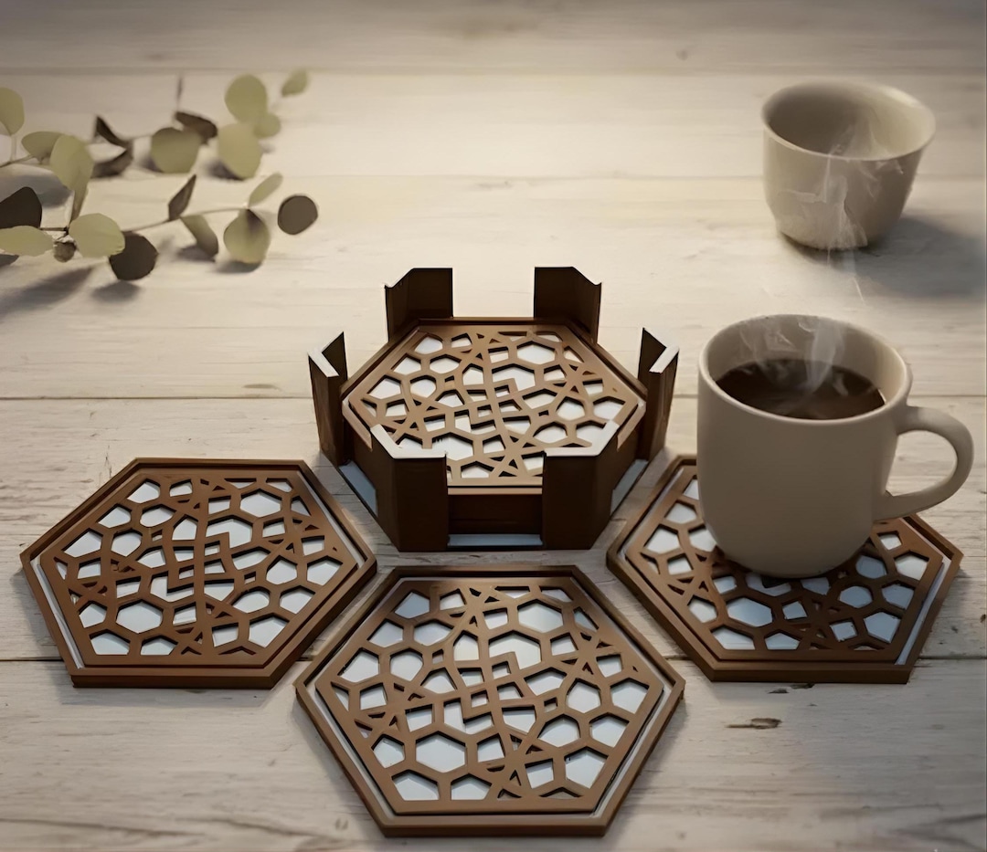3D Printed Kumiko Coasters Set of 6 | Japanese Geometric Drink Coasters ...