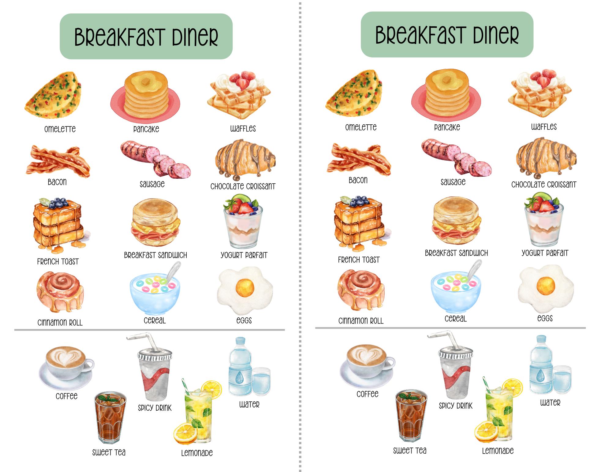 Printable Pretend Breakfast Menu for Kids// Learning Activities - Etsy