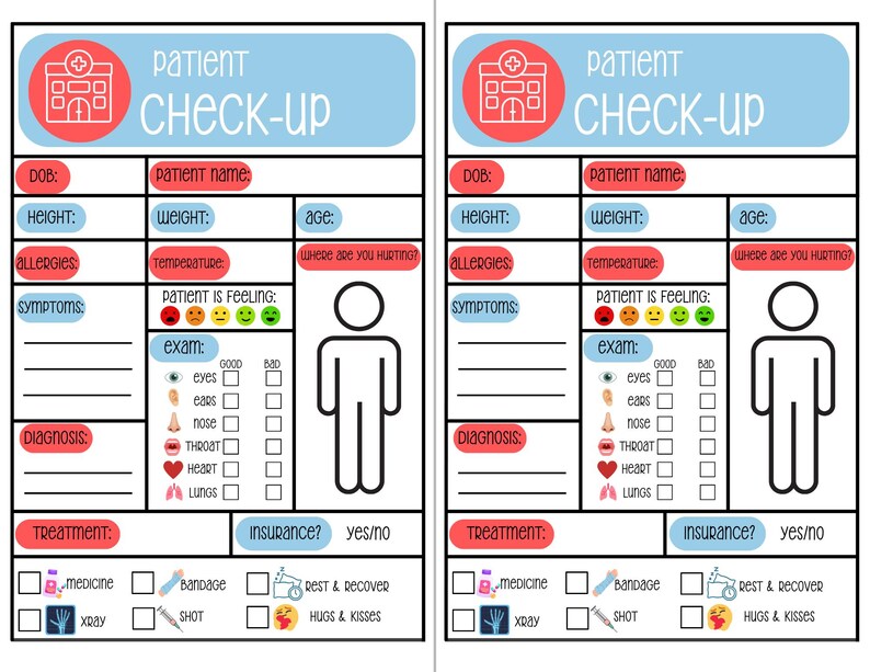 Patient Check Up// Pretend Play Printable - Etsy