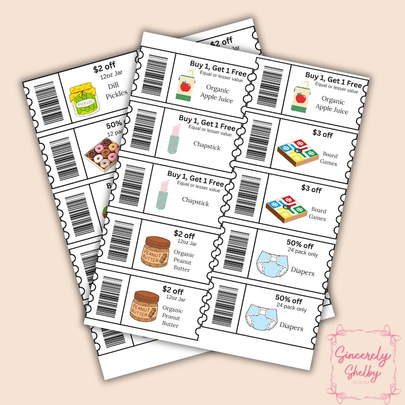 Printable Pretend Coupons for Kids Cash Registers, Grocery Stores ...