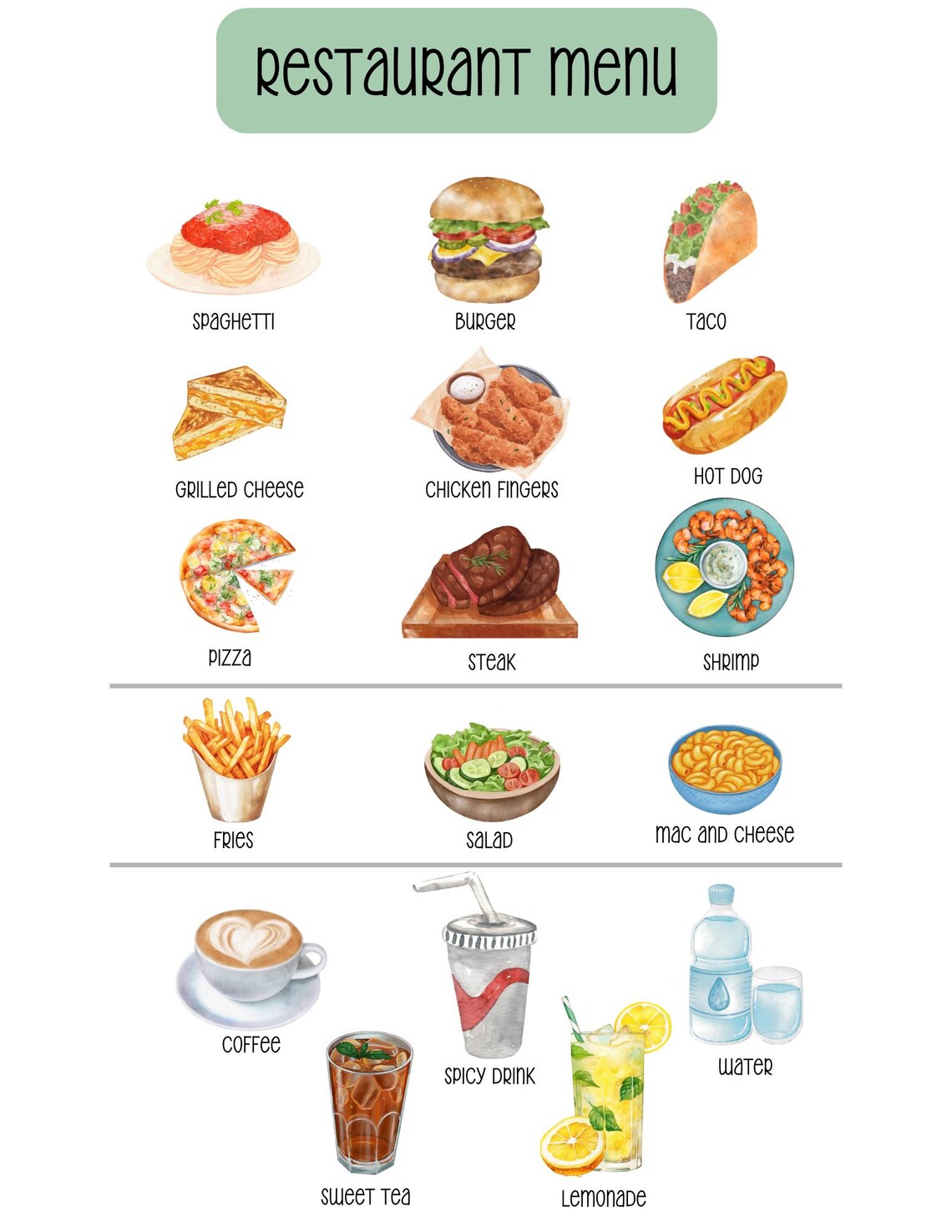 Pretend Restaurant Menu// Printable Toddler Activities - Etsy