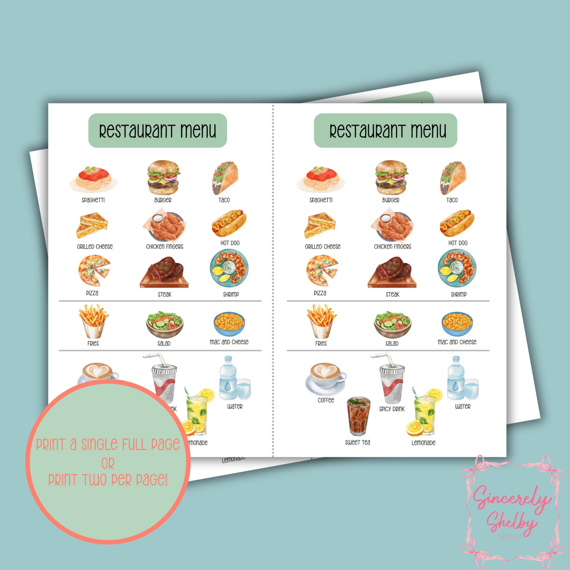 Pretend Restaurant Menu// Printable Toddler Activities - Etsy