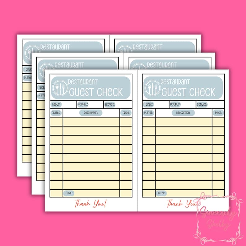 Printable Guest Check// Pretend Play Activities - Etsy