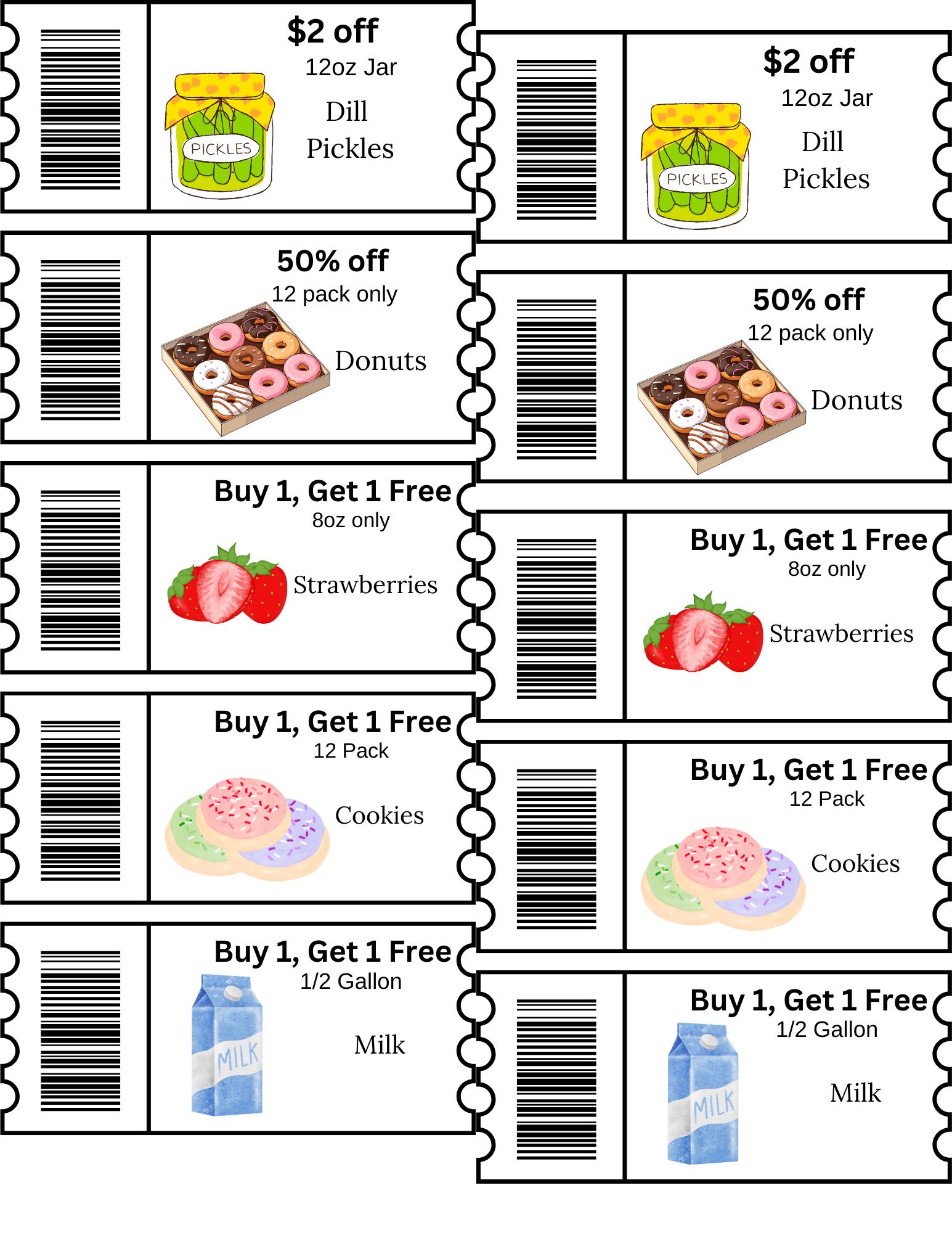 Printable Pretend Coupons for Kids Cash Registers, Grocery Stores ...