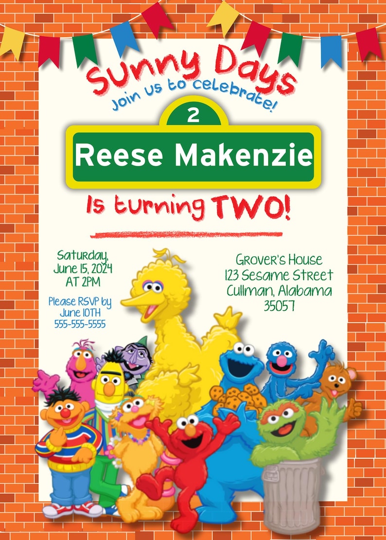 Sesame Street Birthday Invitation: Editable Canva Template (digital ...