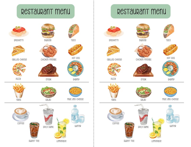 Pretend Restaurant Menu// Printable Toddler Activities - Etsy
