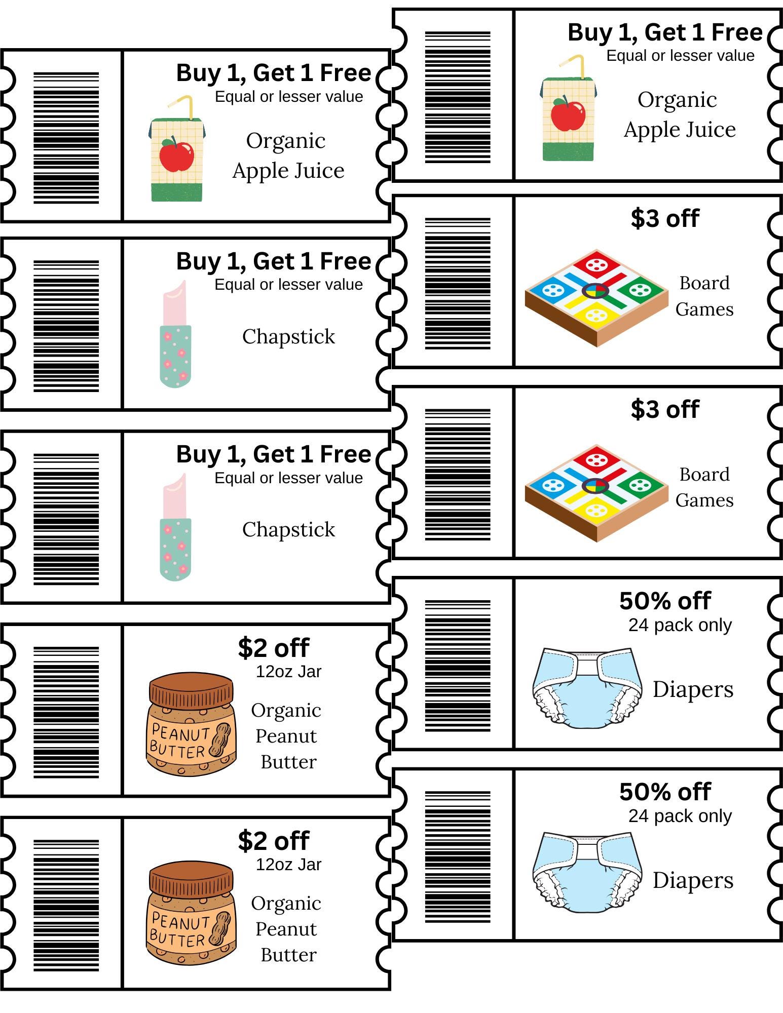 Printable Pretend Coupons for Kids Cash Registers, Grocery Stores ...