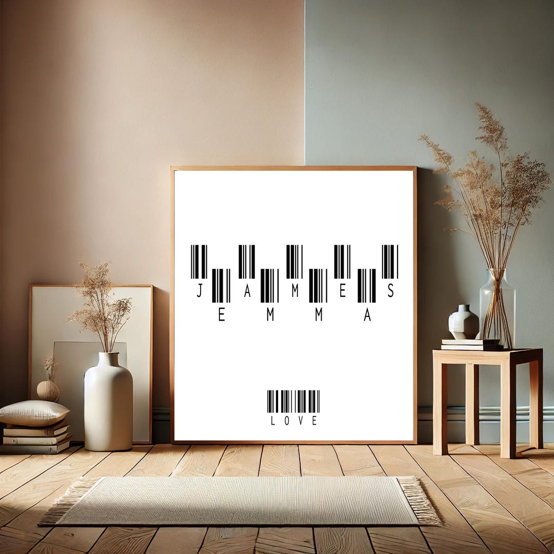 Personalised Couple Names - Love, Bar Codes Wall Decor, Print ...