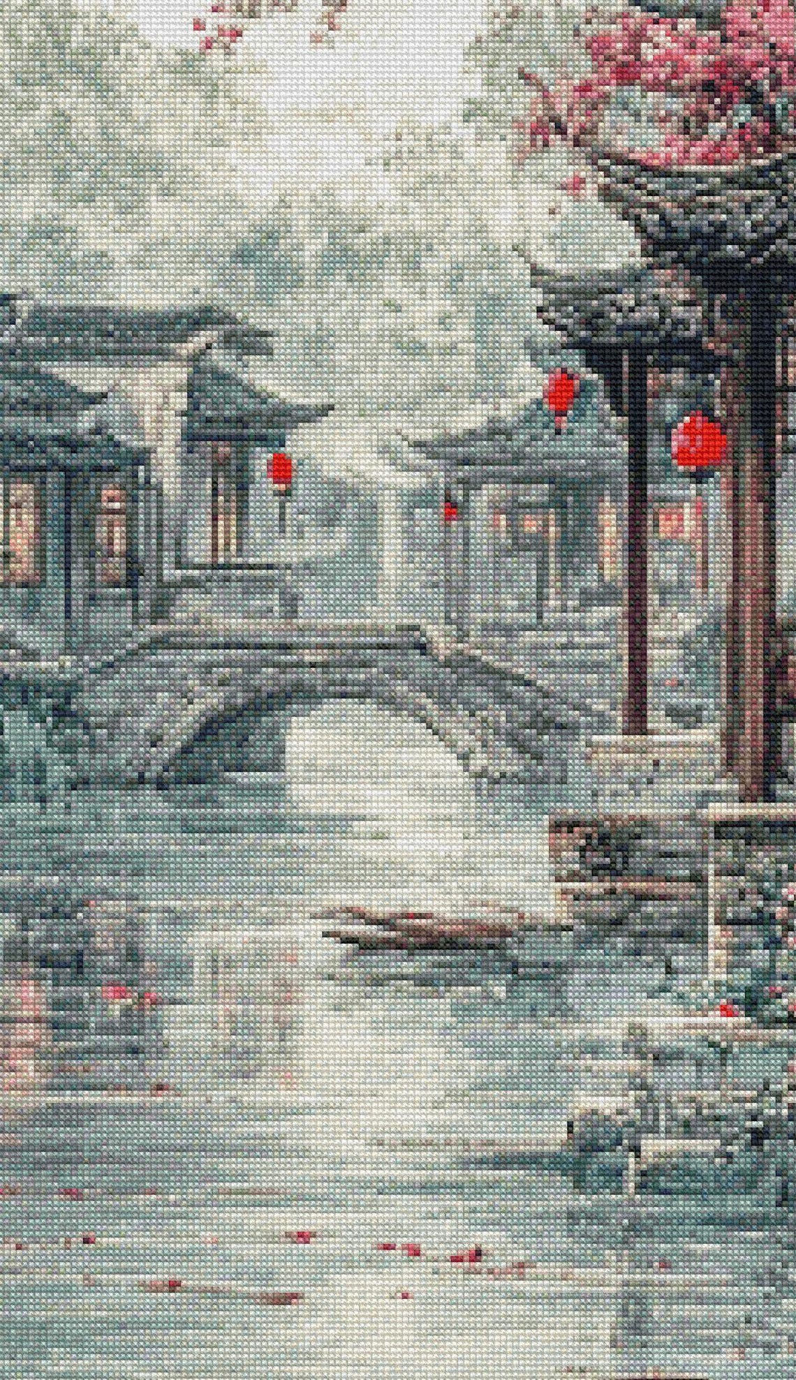 Stamped Cross Stitch Kit Waterborne Village of Jiangnan-perfect Gift ...