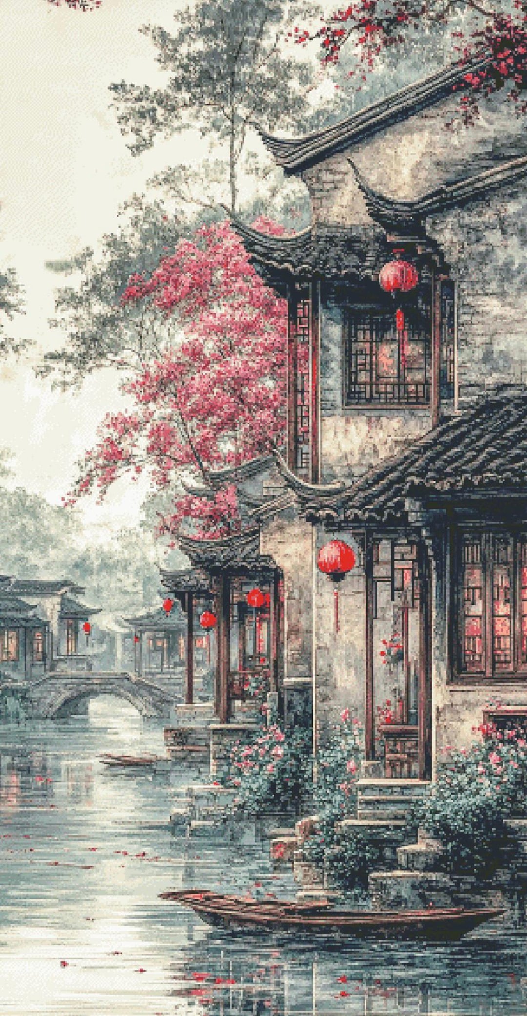 Stamped Cross Stitch Kit Waterborne Village of Jiangnan-perfect Gift ...