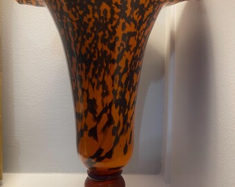 Vintage Brown Hand Blown Art Glass Vase 9.5 Inches Tortoise Shell - Etsy