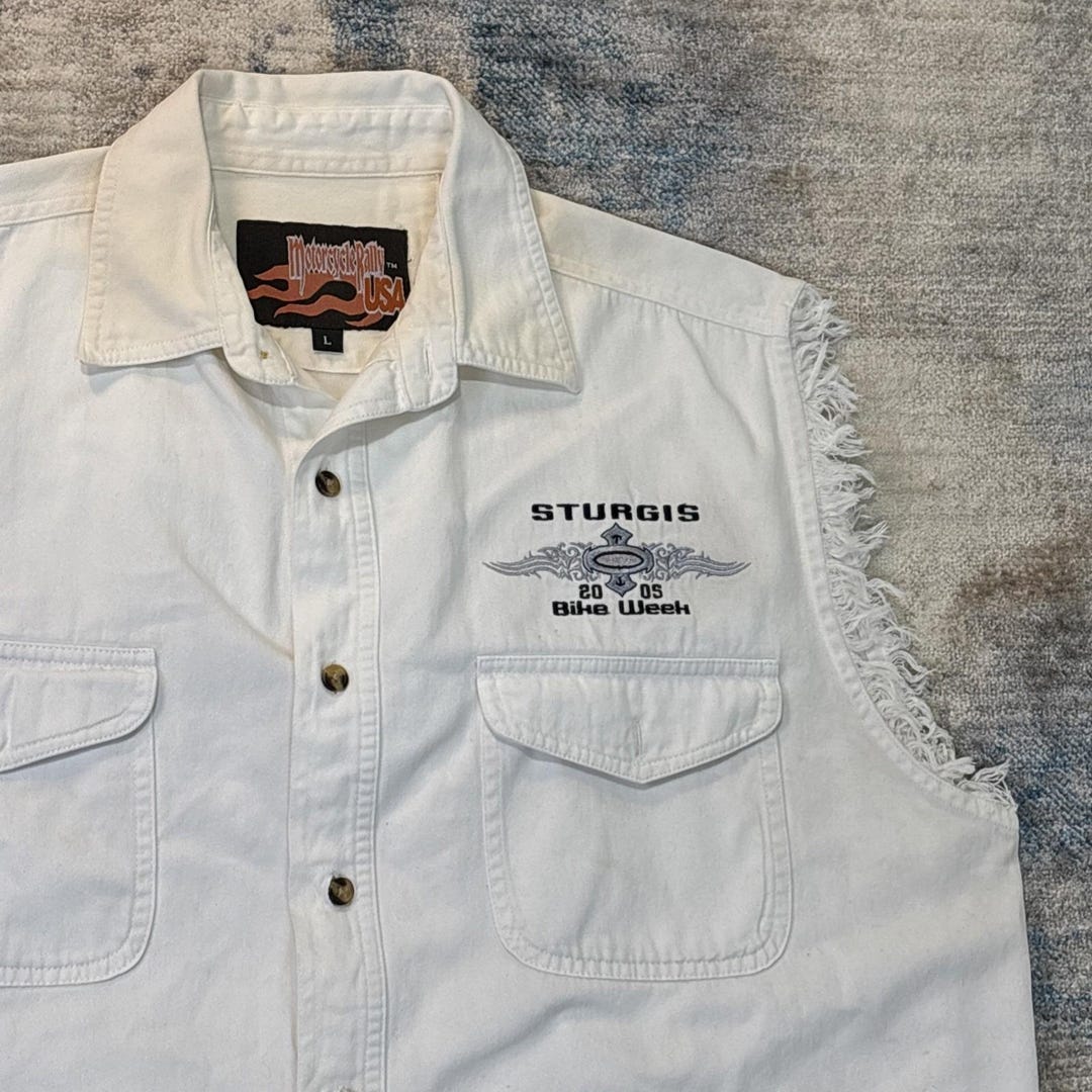 Men's Large Sturgis Bike Week Cut off Shirt Y2K Grunge Biker Workwear ...