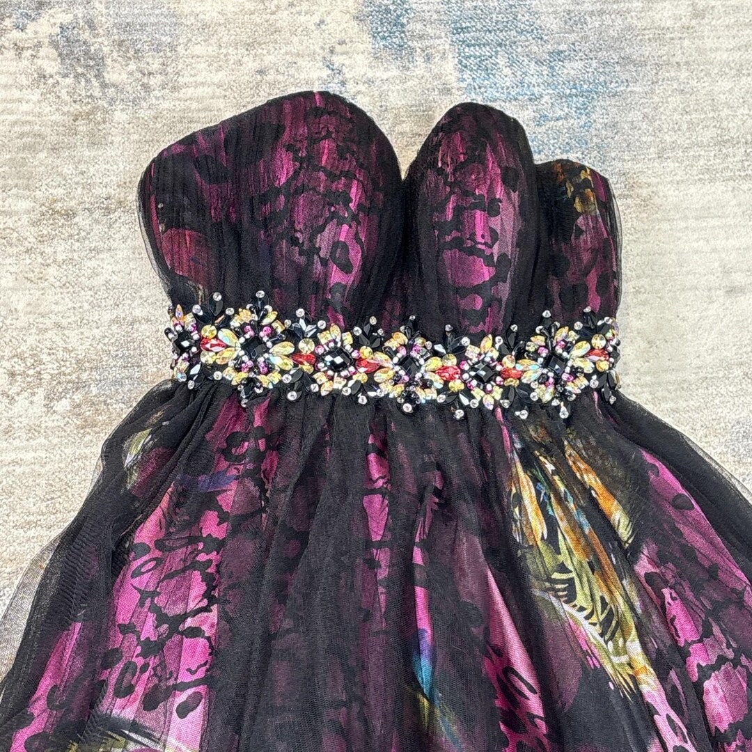Vintage Y2K Strapless Prom Dress Whimsy Goth Beaded Tulle Maximalist XS ...