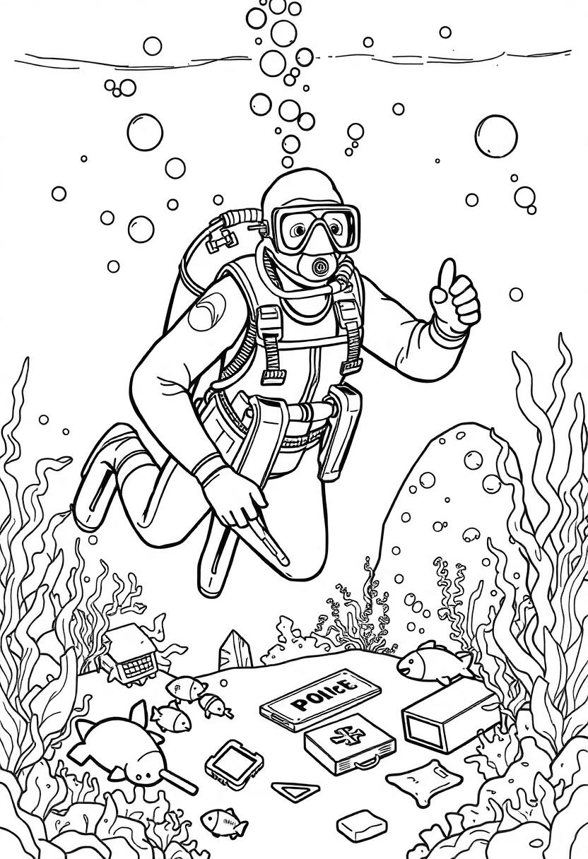 5 X Emergency Services Colouring Pages for Children: Police Diver, Fire ...