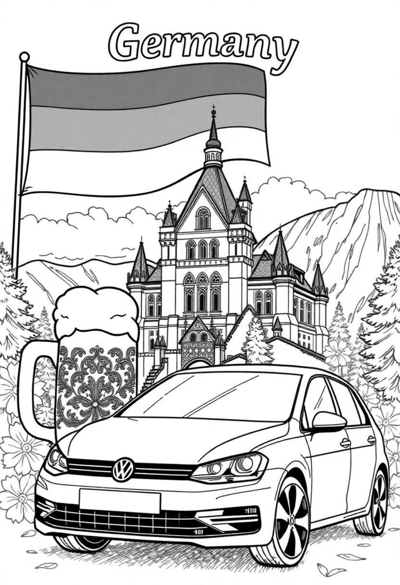 5 X Country Colouring Pages for Children: France, Germany, United ...