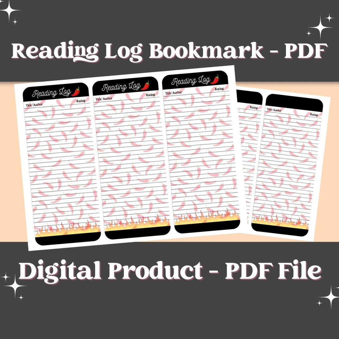 Printable Reading Log Bookmarks Digital PDF File - Spicy Peppers - Etsy