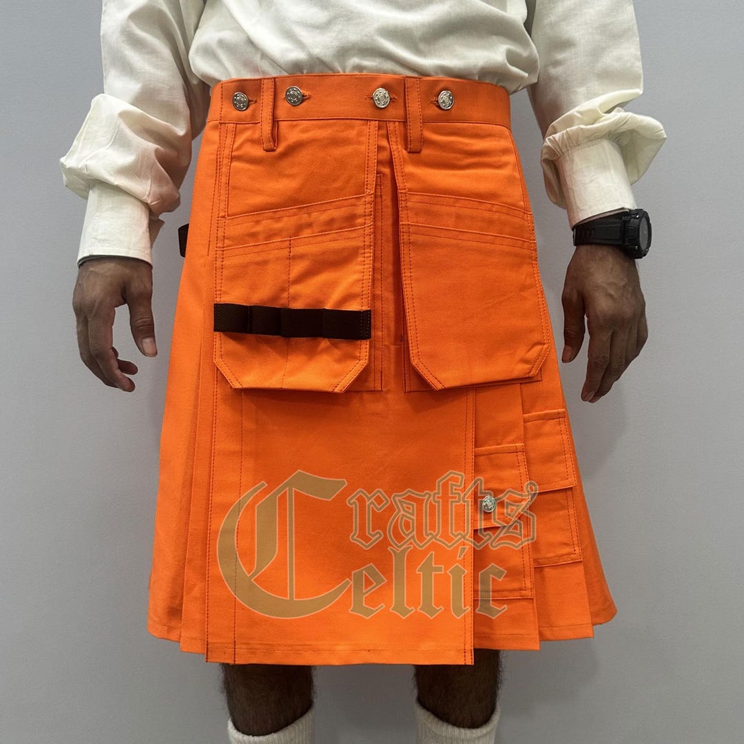 Scottish Classic Orange Kilt - Handmade Work Kilt for Men - Made With ...