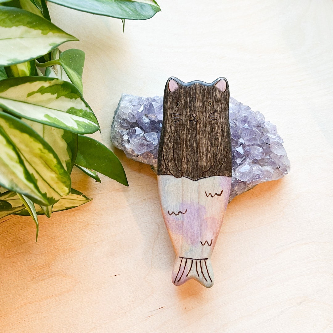 Purrmaid Wooden Toy, Mermaid Cat Toy Figurine, Cute Cat Gift for Kids ...