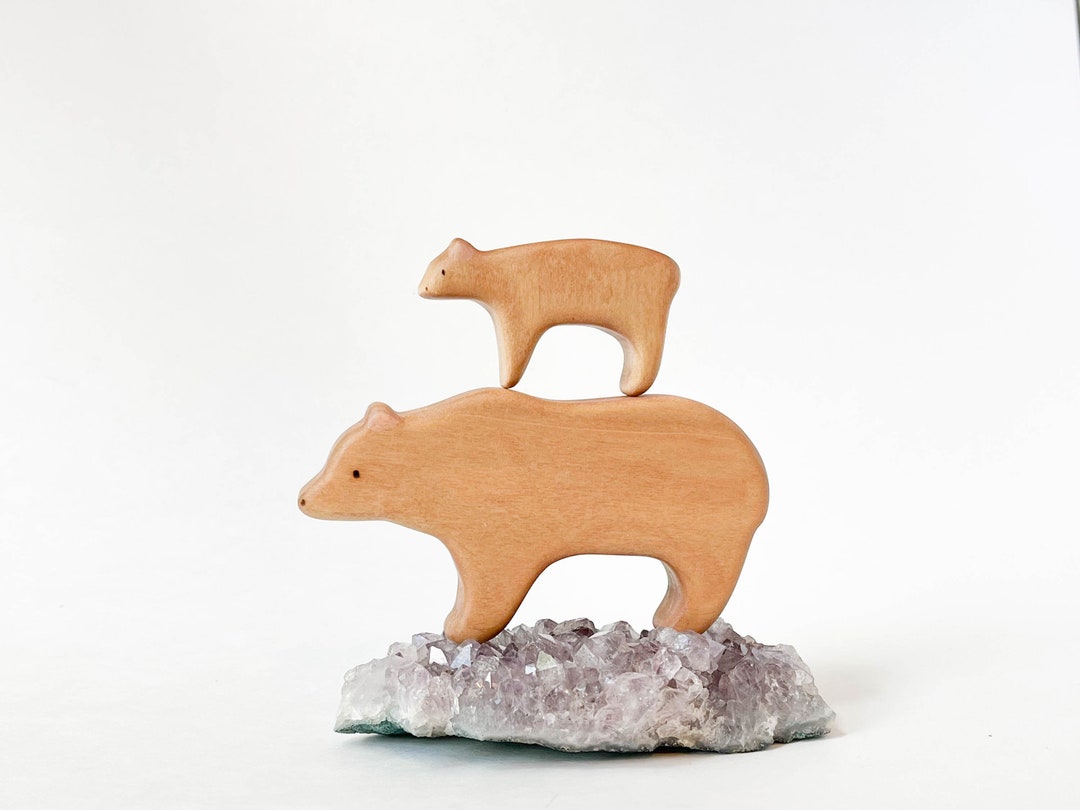 Brown Bear Wooden Toy, Grizzly Bear Toy for Toddlers, Pretend Play Bear ...