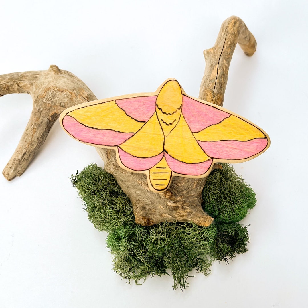 Rosy Maple Moth Figurine: Handcrafted Wooden Insect Toy - Etsy