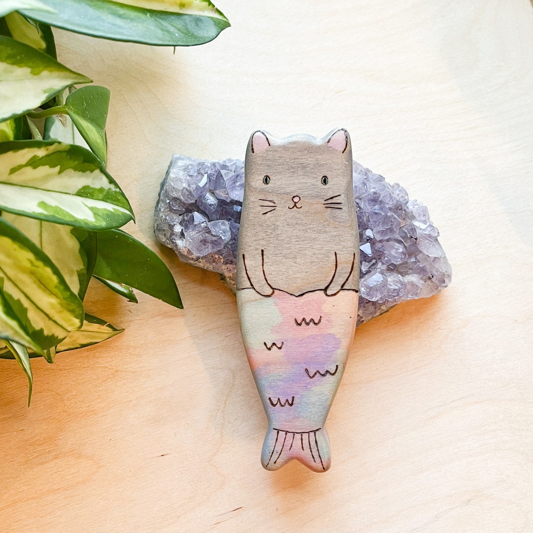 Purrmaid Wooden Toy, Mermaid Cat Toy Figurine, Cute Cat Gift for Kids ...