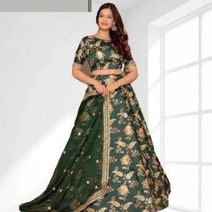 Green Art Silk Lehenga Choli With Dupatta for Women: Indian Wedding ...