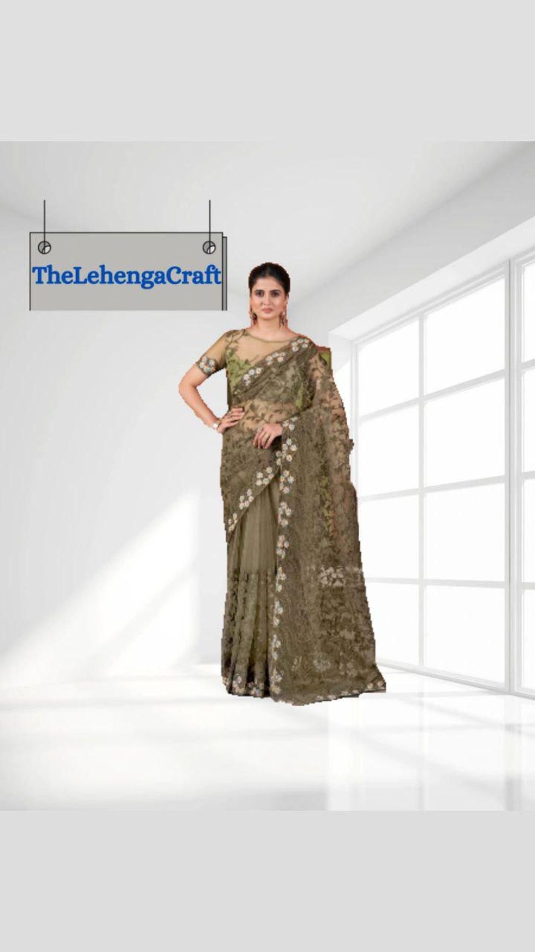 Green Embroidered Net Saree: Ready to Wear Stitched Sari - Etsy